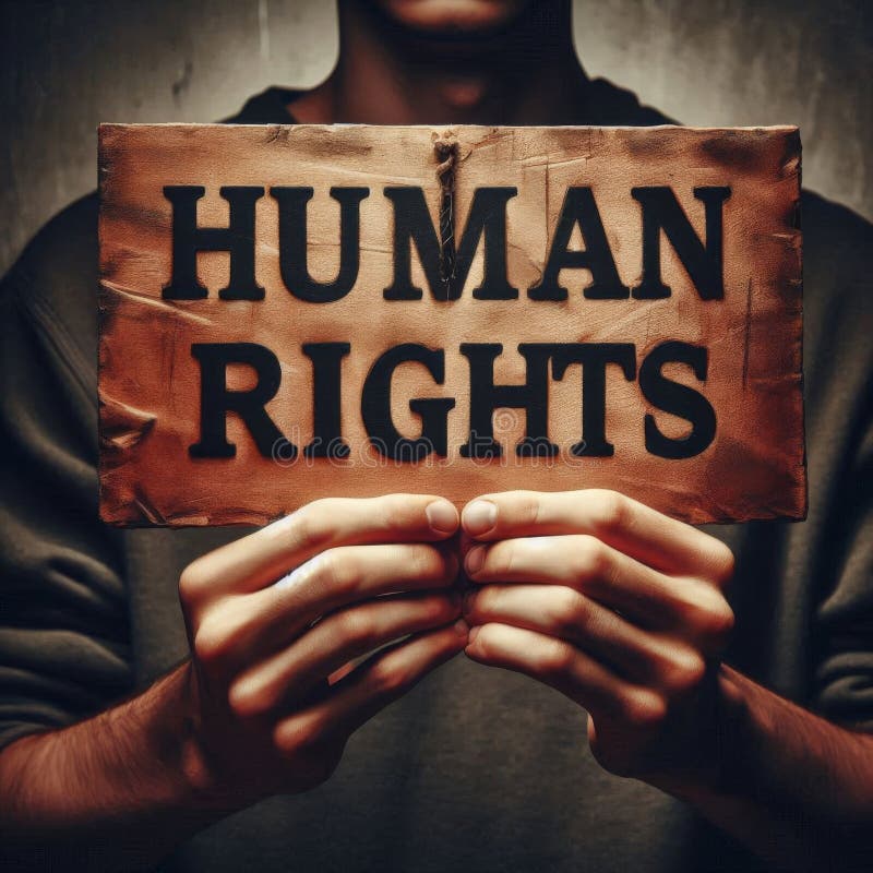 Hands of a Young Man Holding Human Rights Sign, Dramatic Closeup with ...
