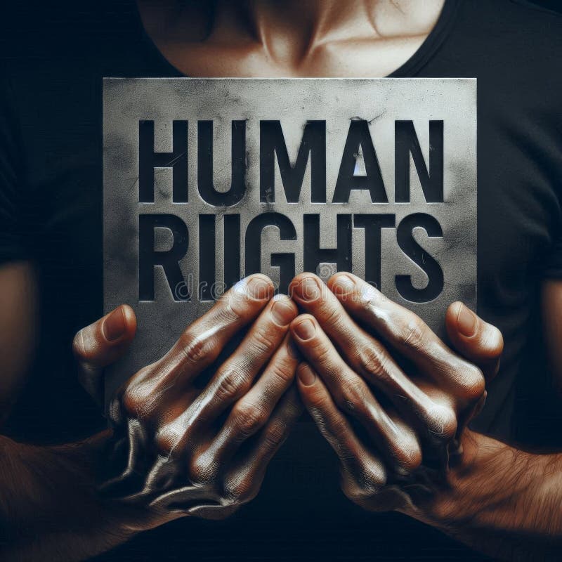 Hands of a Young Man Holding Human Rights Sign, Dramatic Closeup with ...