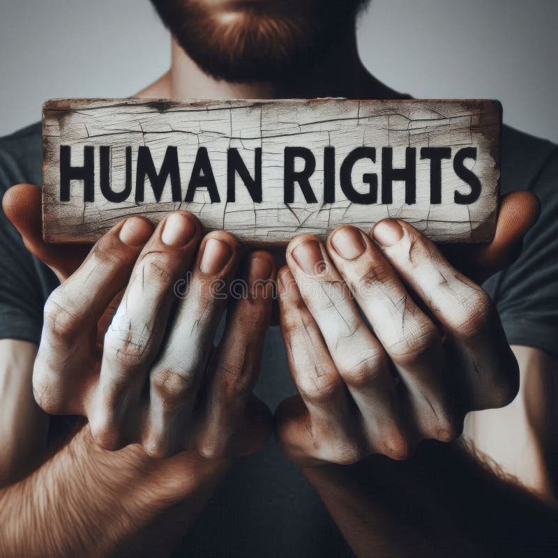 Hands of a Young Man Holding Human Rights Sign, Dramatic Closeup with ...