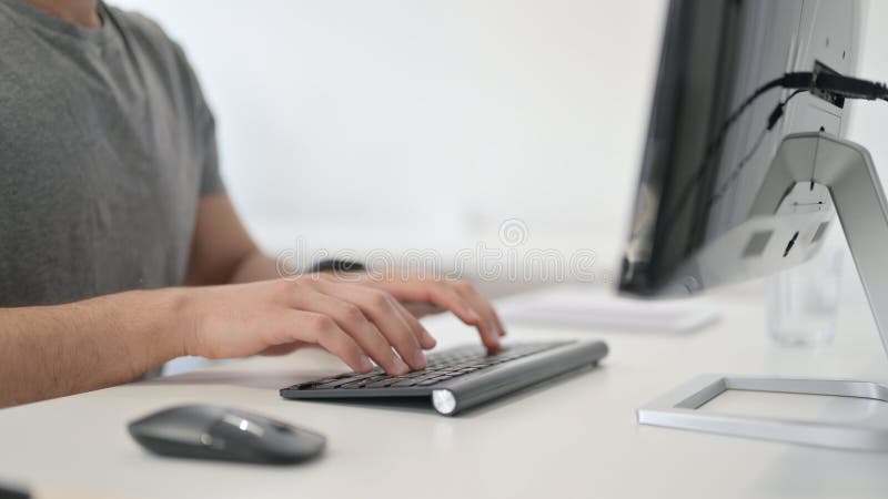 Hands of Young Man Typing on Keyboard, Close Up Stock Photo - Image of ...
