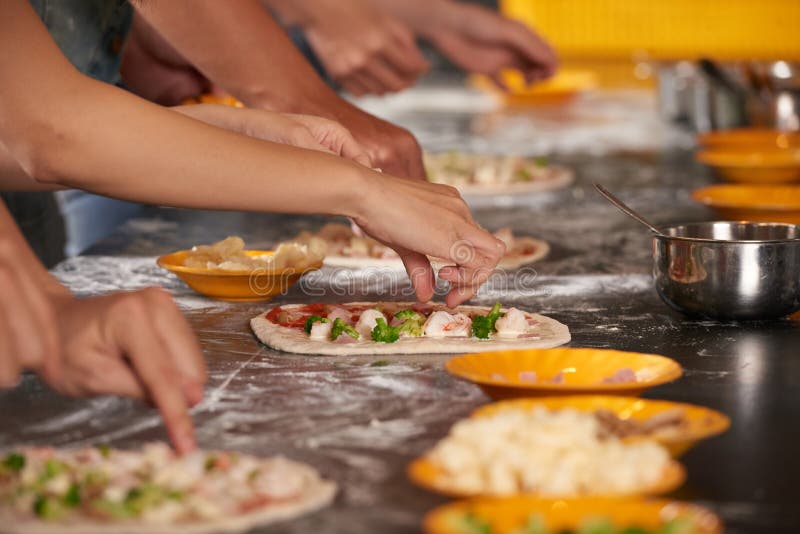 Pizza making process stock photo. Image of seafood, making - 100377742
