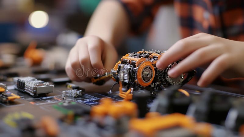 Hands of a Young Person Interact with a Complex Mechanical Model on a ...