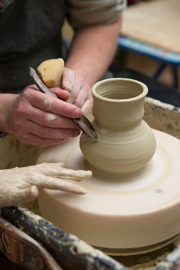 Hands of Young Potter Kneading Clay Stock Photo - Image of chatty ...