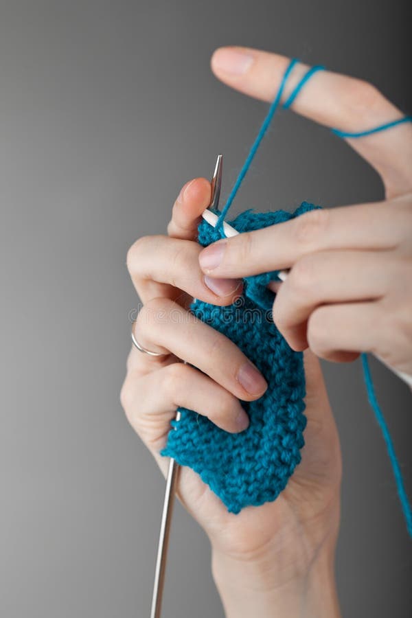 Hands of a Young Woman Knitting Stock Photo - Image of needlework ...