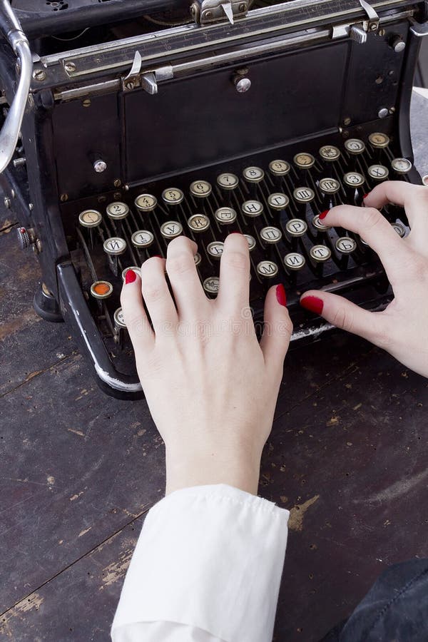 Hands of a Young Woman Printed on a Typewriter Stock Photo - Image of ...
