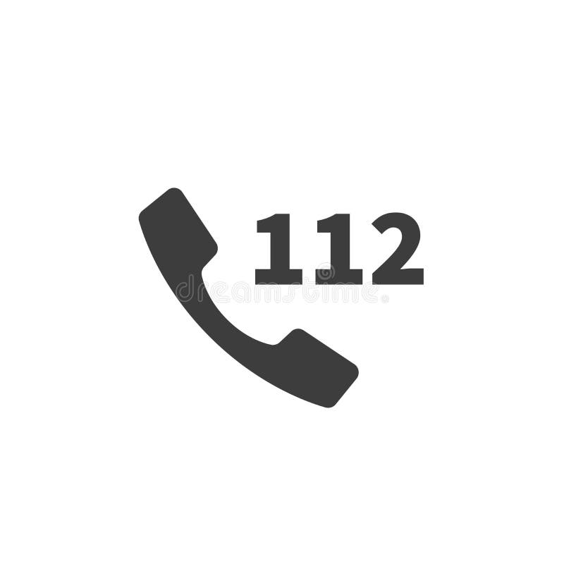 Handset with 112 Emergency Number, Simple Black Icon on White Stock ...