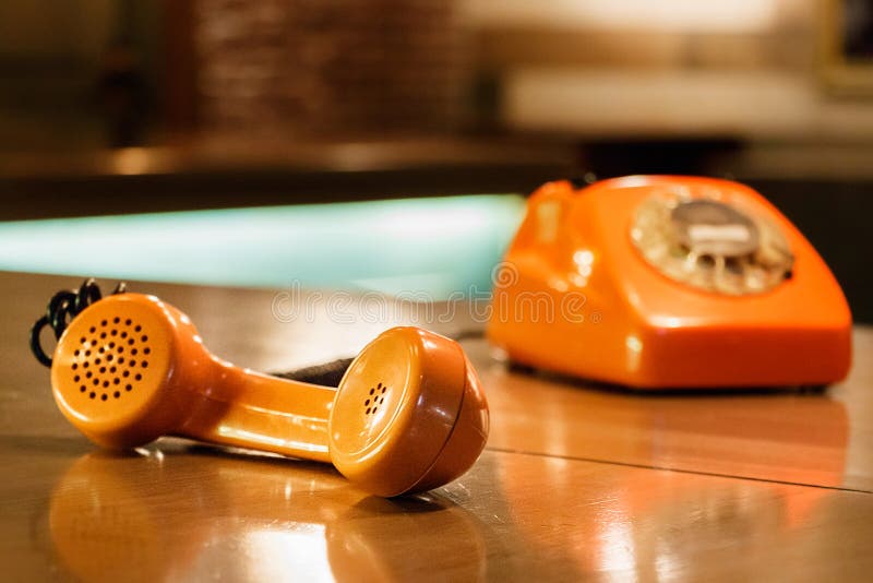 Handset of an Orange Vintage Telephone. Stock Image - Image of orange ...