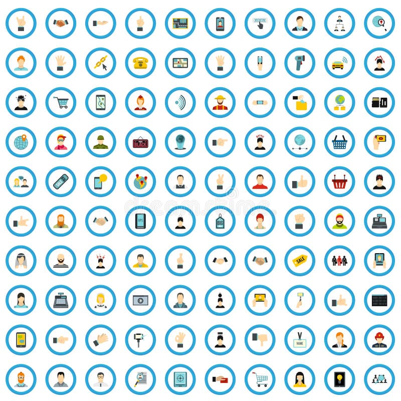 100 Handset Section Icons Set, Flat Style Stock Vector - Illustration ...