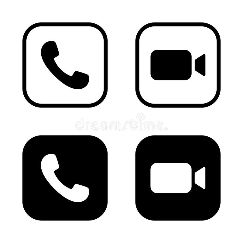 Handset and Video Call Camera Icon Vector on Black Square Stock ...
