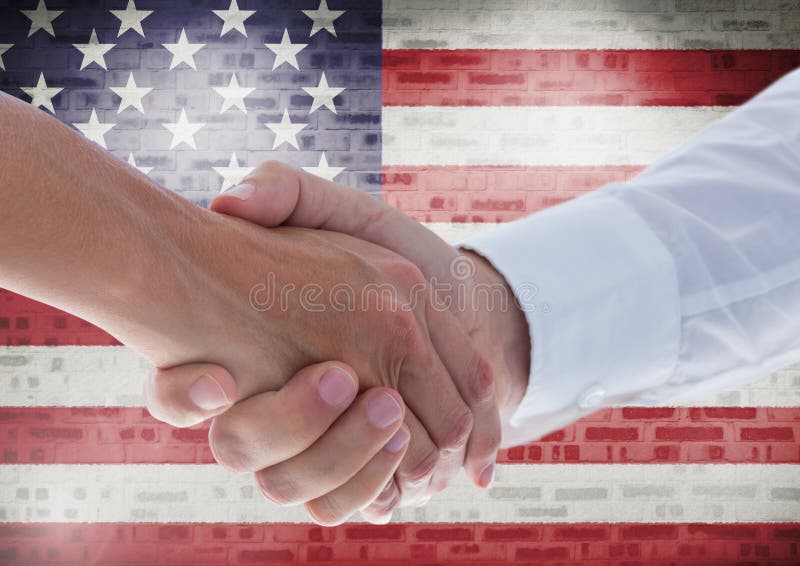 Handshake Against American Flag Stock Photo - Image of handshake ...