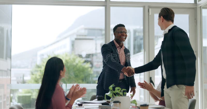 Handshake, Agreement and Business People Applause with Teamwork ...