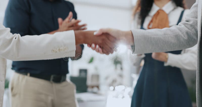 Handshake, Applause and Group in Office with Celebration, Promotion and ...