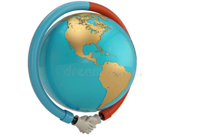 Handshake Around Globe on White Background. 3D Illustration. Stock ...