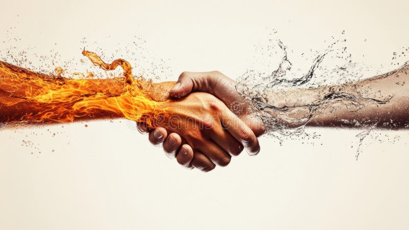 Elemental Harmony: Water and Fire Hands Shaking with Copy Space for ...
