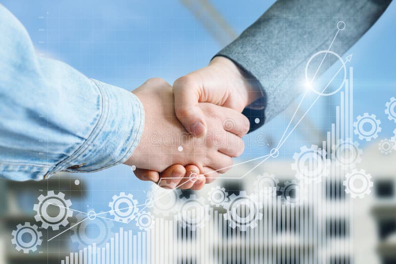 Handshake between Two Construction Workers Stock Photo - Image of ...