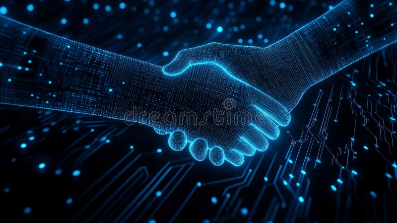 Handshake on a Blue Background with Technology. Business Partnership ...