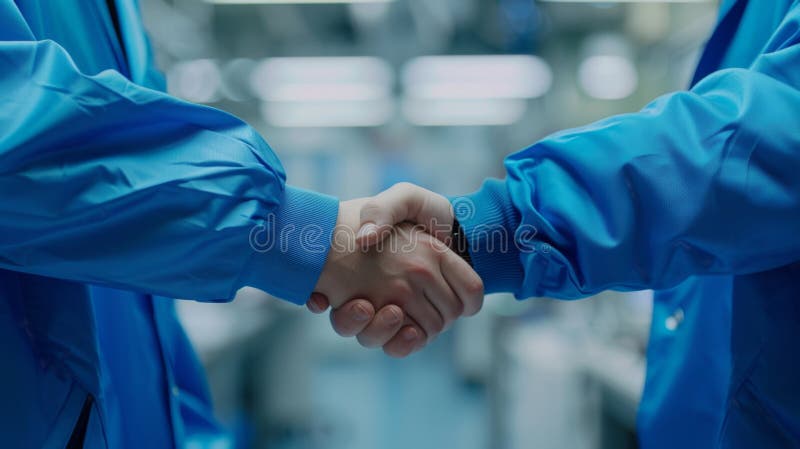 A Handshake in Blue Uniforms. AI Generated Stock Photo - Image of ...