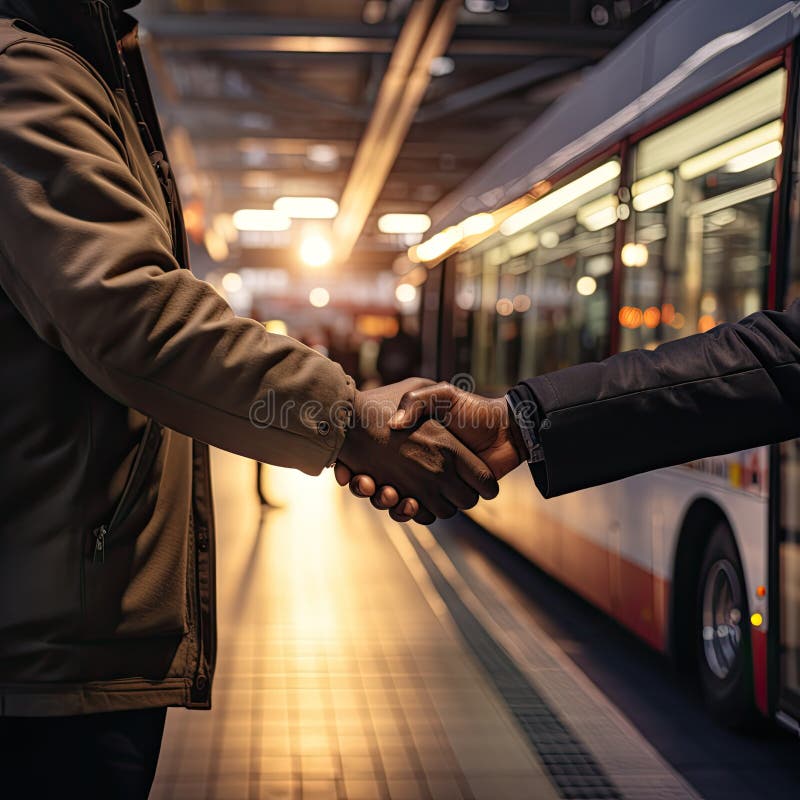 Handshake between a Bus Driver and a Passenger at a Bus Stop - AI ...