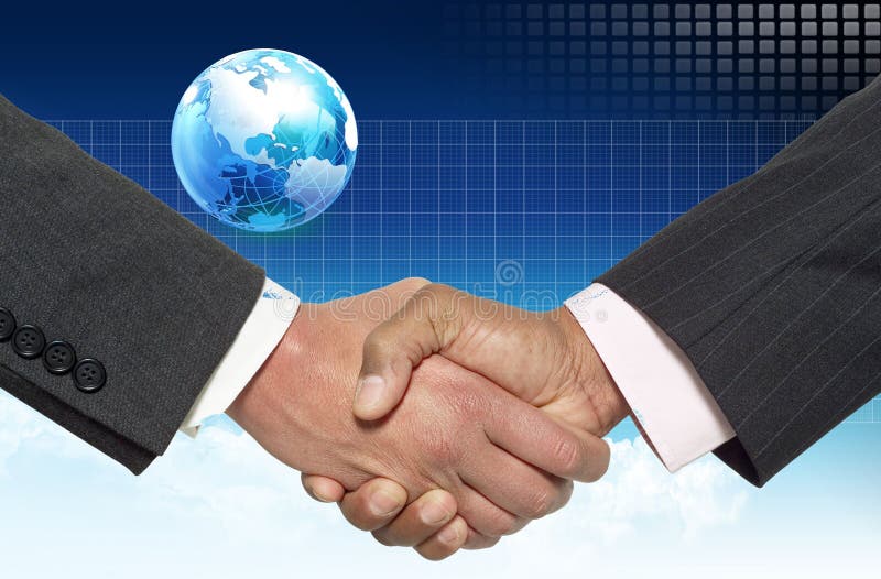 Handshake with Map of the World in Stock Image - Image of corporate ...