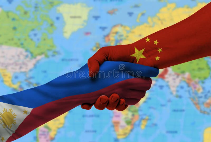 Handshake between China and the Philippines Flags Painted on Hands.with ...