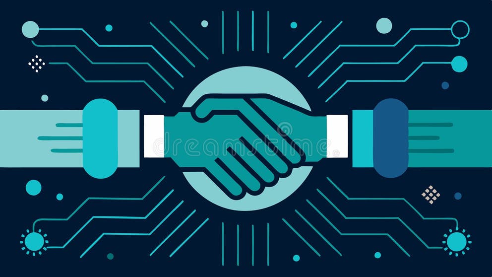 Handshake with Circuit Lines a Closeup of Two Hands Shaking Surrounded ...