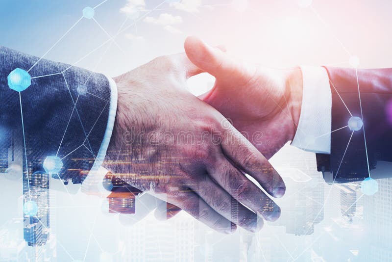 Handshake in City, Network Interface Stock Image - Image of city, brain ...