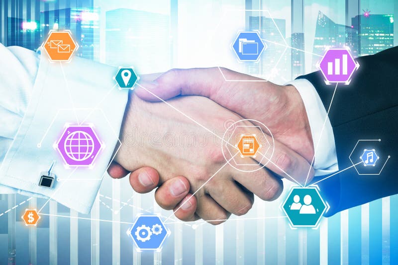 Handshake in City, Wifi Interface Stock Image - Image of double ...