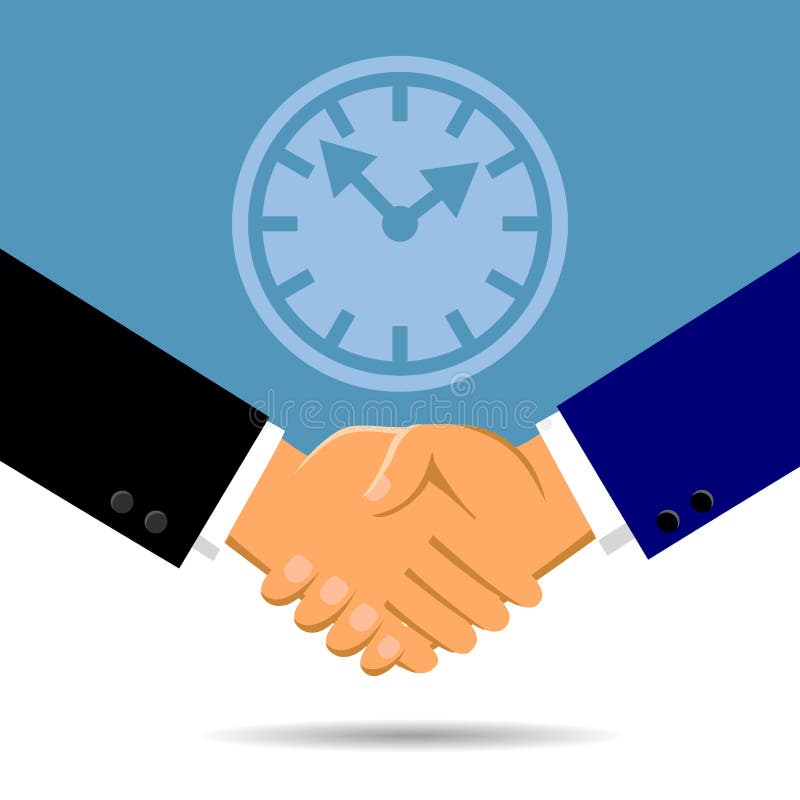 Handshake and a Clock in Flat Style Stock Vector - Illustration of ...