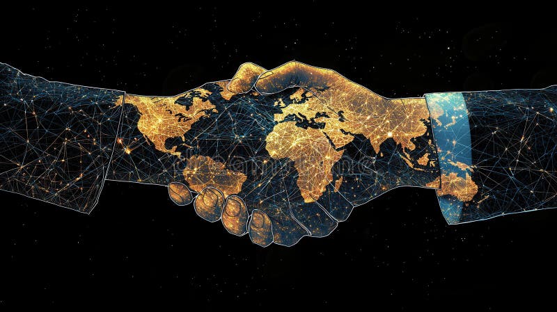 Handshake Close-up World Map. Selective Focus Stock Photo - Image of ...