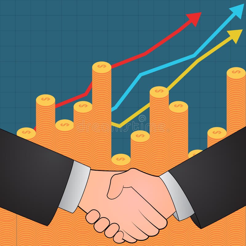 Handshake with coins stack stock vector. Illustration of design - 63440605
