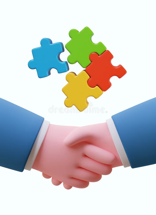 Handshake, Colored Puzzles in 3D Style. Concept of Teamwork ...