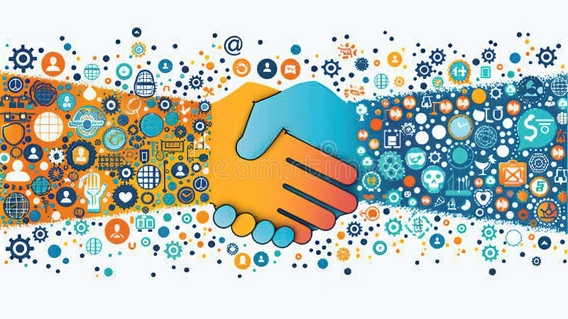 Handshake with Colorful Icons Stock Illustration - Illustration of ...