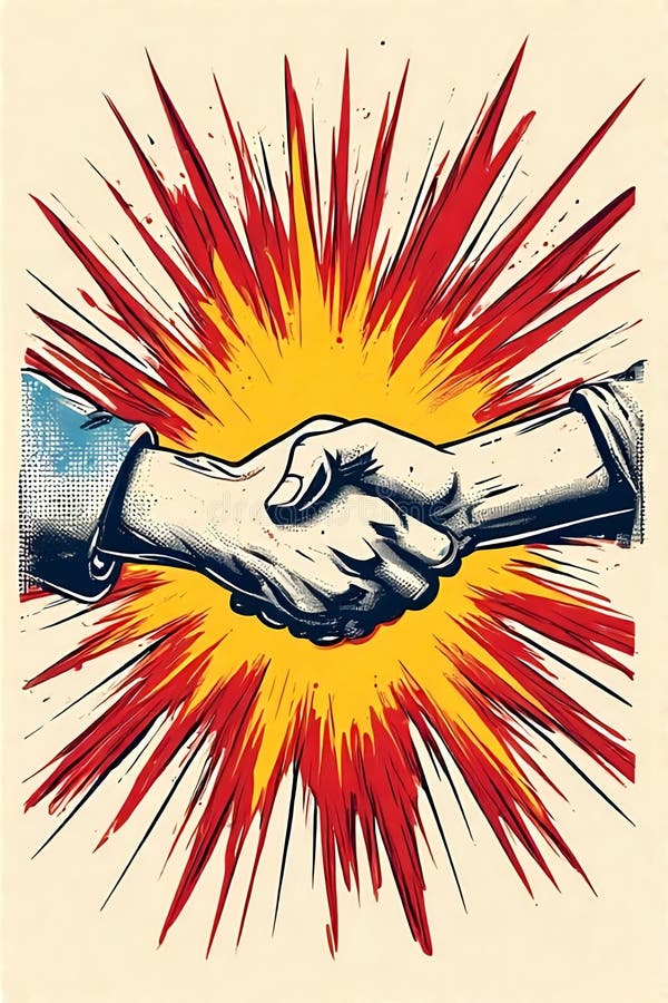 Handshake with Comic Explosion Background Stock Illustration ...