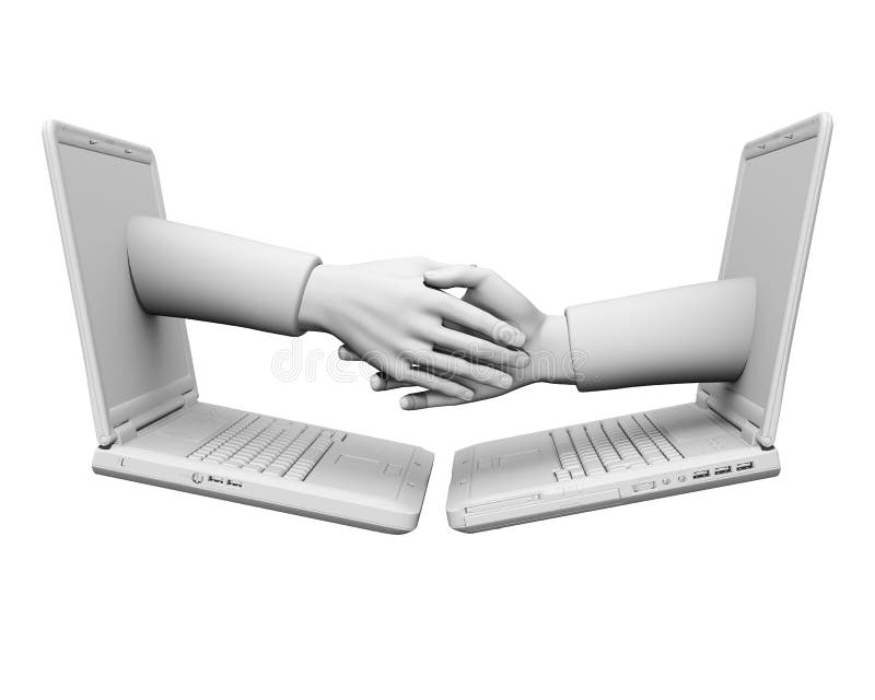 Handshake through the Computer. Stock Illustration - Illustration of ...