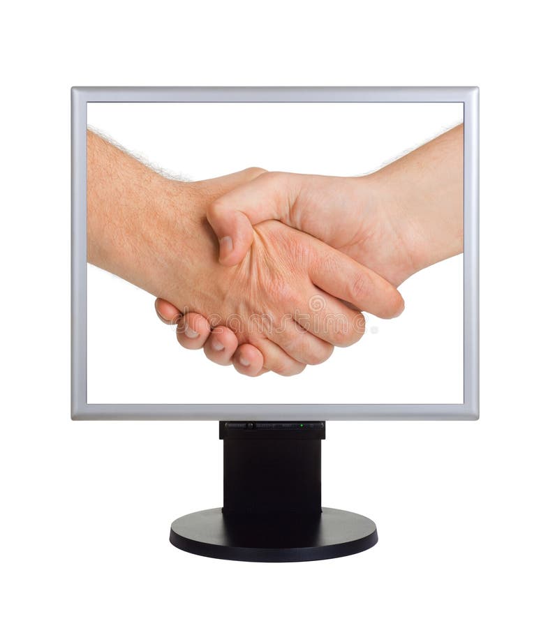 Handshake through computer stock photo. Image of hand - 4542818