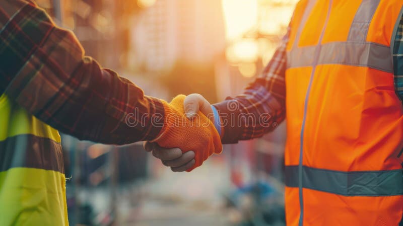 The Handshake in Construction.AI Generated Image Stock Image - Image of ...