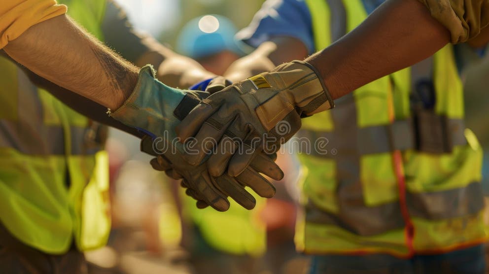 Handshake at Construction Site.AI Generated Image Stock Image - Image ...