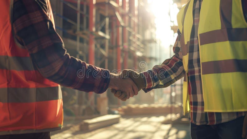 The Handshake at the Construction Site.AI Generated Image Stock Photo ...