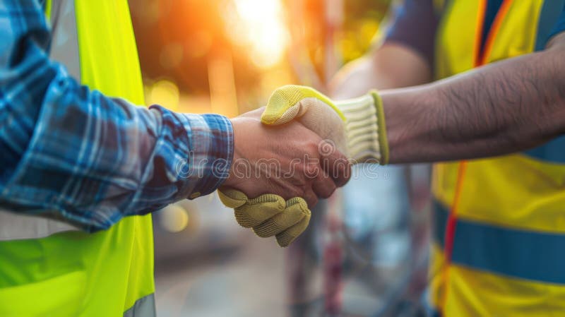The Handshake of Construction Workers. AI Generated Stock Photo - Image ...