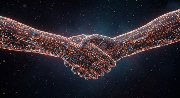 Handshake Cosmic Connection Symbolizing Technological Partnership ...