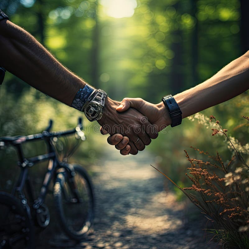 Handshake between Cyclists on Biking Trail - AI Generated Stock ...