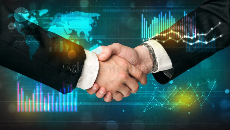 Handshake with diagrams stock photo. Image of graphic - 89989560
