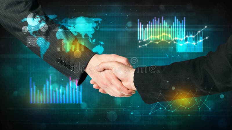 Handshake with diagrams stock photo. Image of graphic - 89989560