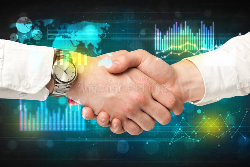 Handshake with diagrams stock image. Image of contract - 46918975