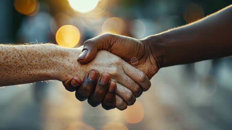 Handshake between Diverse Hands at Sunset, Symbolic Unity Stock Footage ...