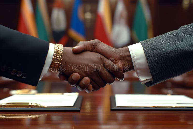 Handshake and Document Signing in an International Meeting. Stock Image ...