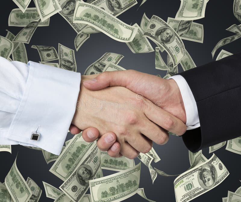 Businessman Handshake Money Of Dollar Bills In Hands From While Stock ...