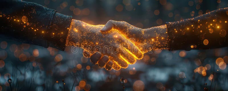 A Handshake Emitting Glowing Particles and Light, Symbolizing ...