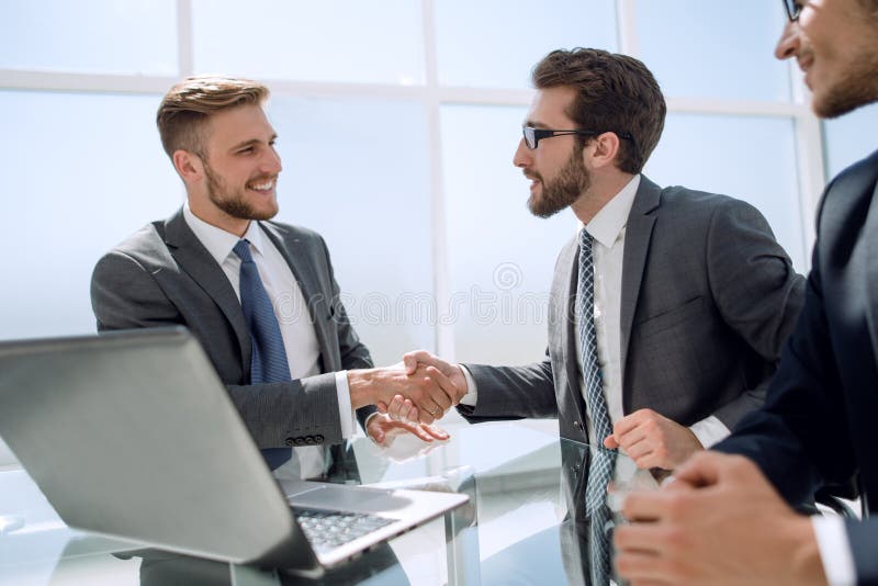 Handshake Employees at the Desk Stock Photo - Image of business ...