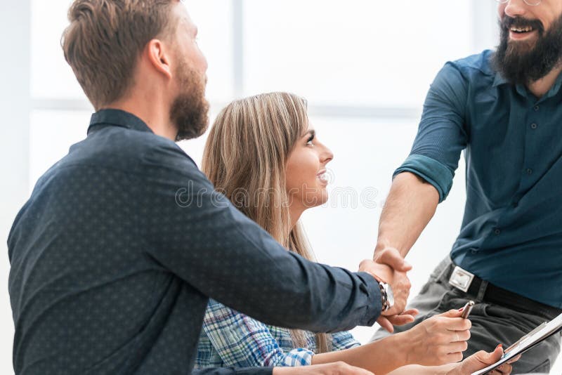 Handshake Employees in the Workplace in the Office Stock Photo - Image ...